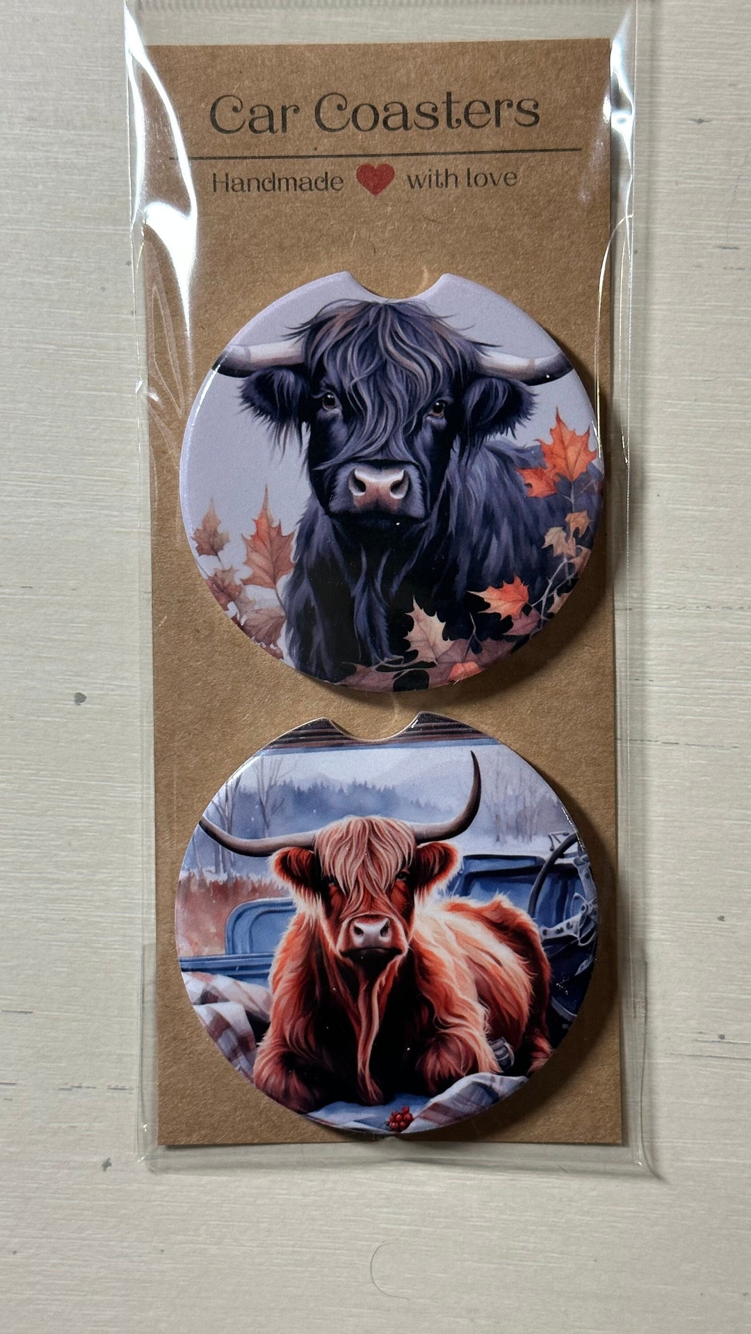 Set of Cow Ceramic Stone Car Coasters With Notch - Etsy