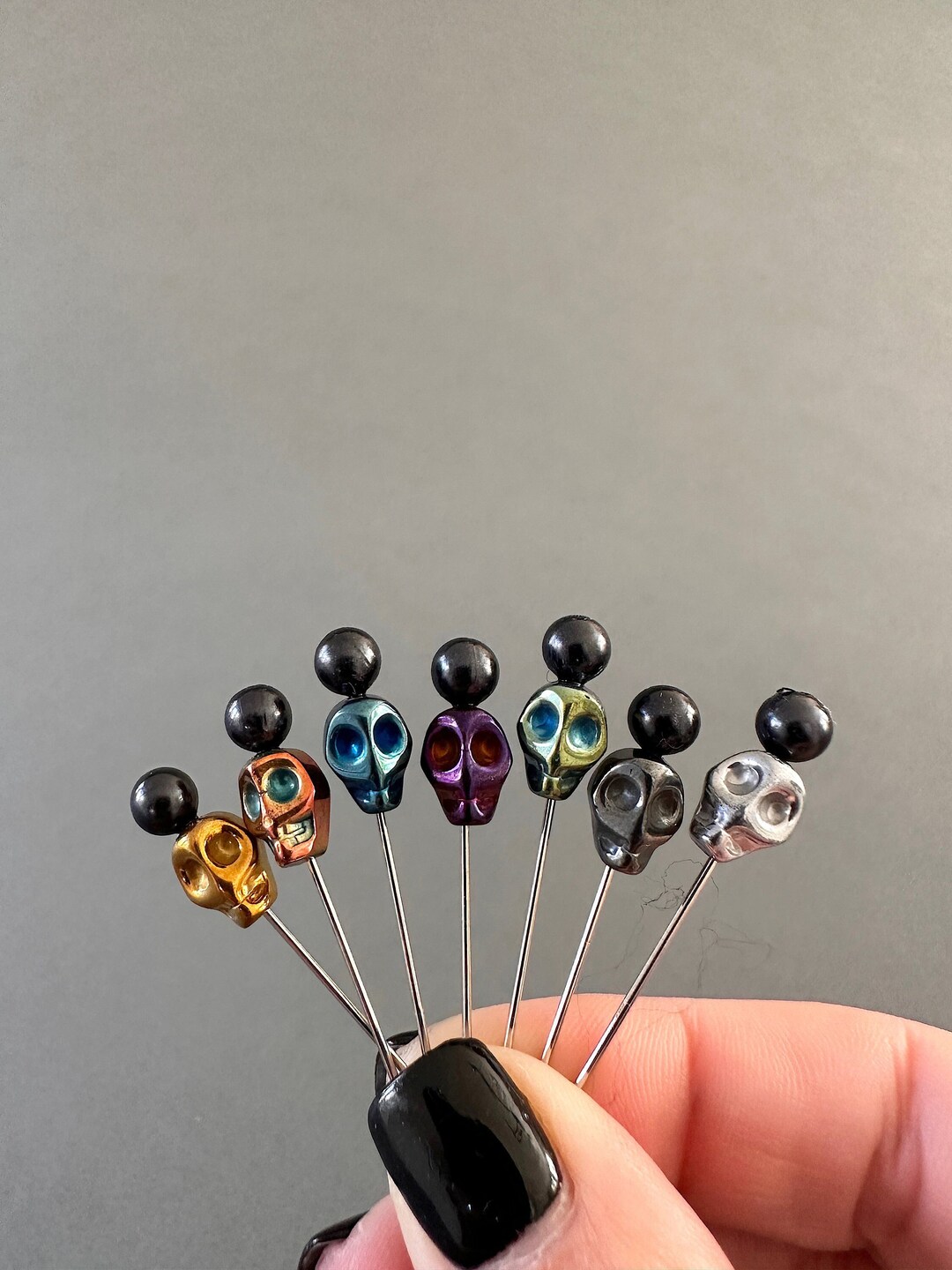 METALLIC Skull Pins set of 7 Accessory Voodoo Voodoo Pins Skulls Skull ...
