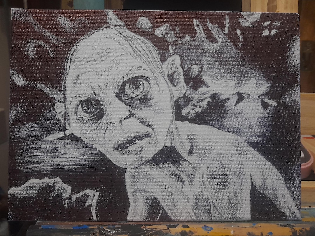 Gollum Original Ballpoint Pen Drawing on Canvas Board Unframed - Etsy