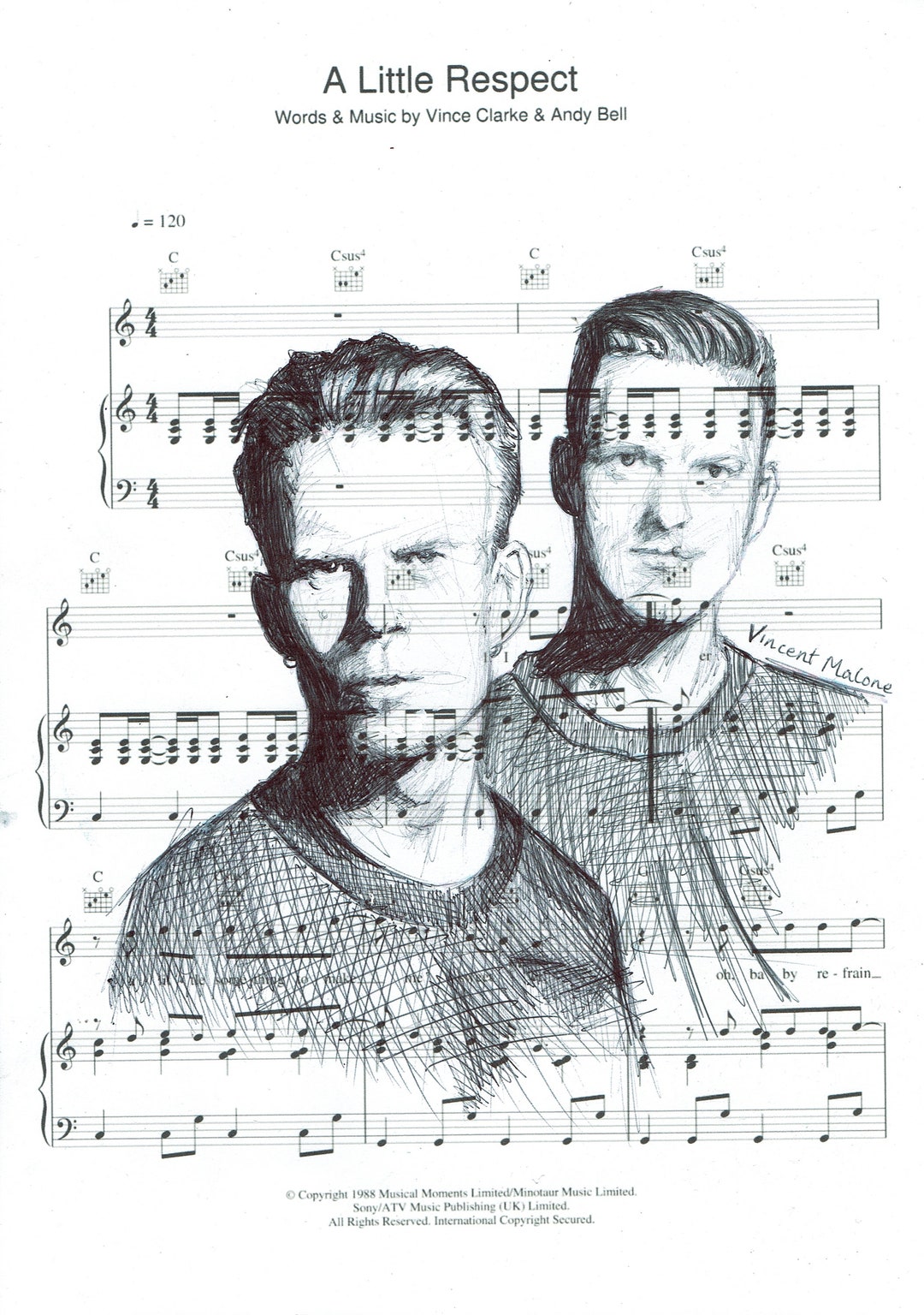 Erasure A Little Respect Original Pen Drawing Sheet Music - Etsy