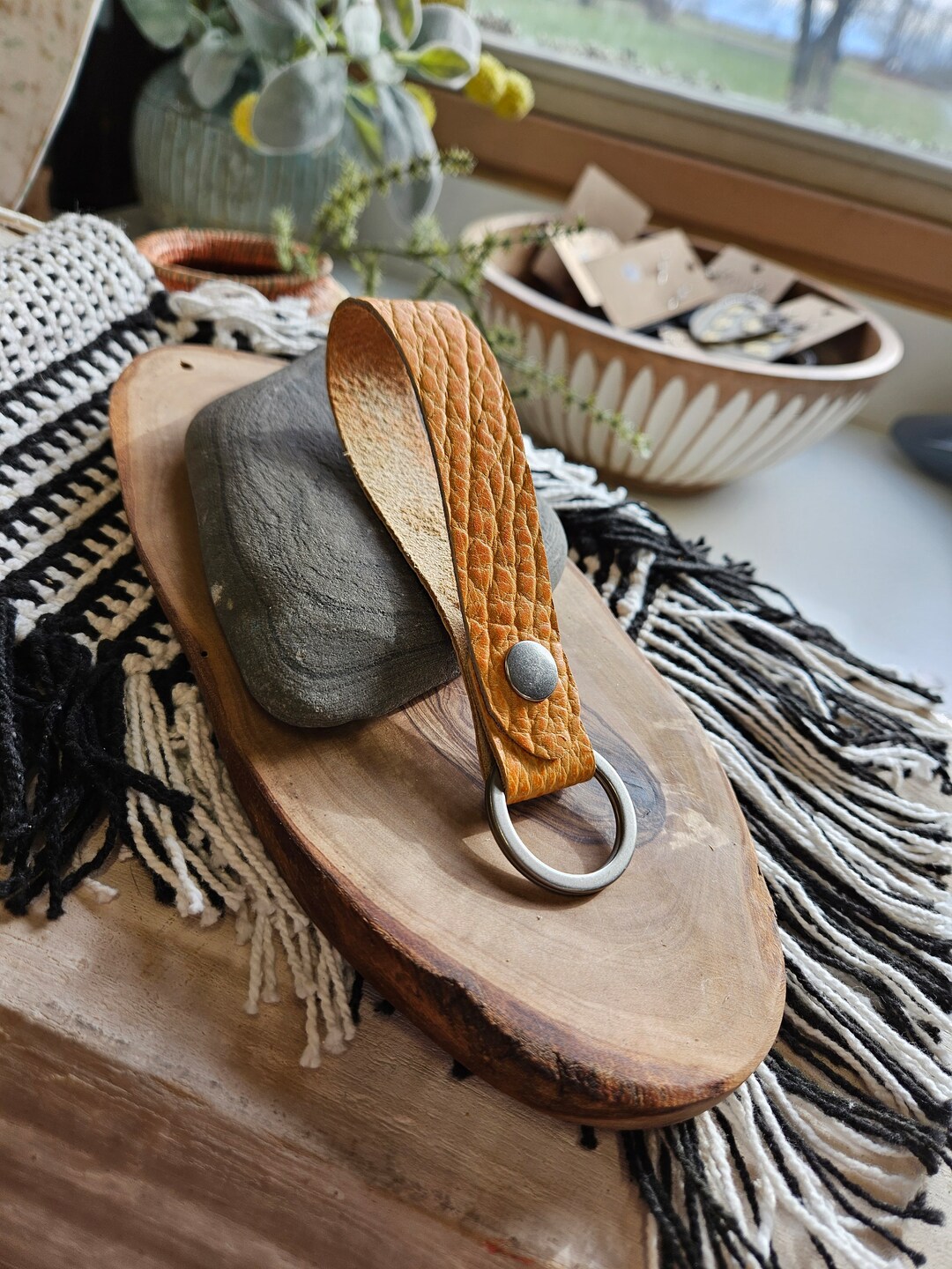 Tangerine Pebbled Hand Cut Leather Key Fob - Etsy