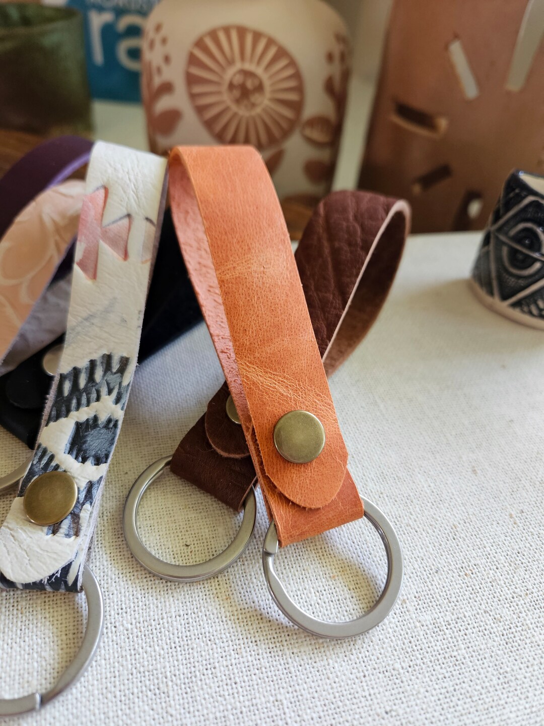 Dusty Orange Hand Cut Leather Key Fob - Etsy