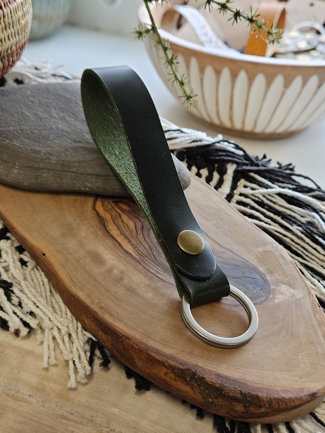 Deep Green Genuine Leather Hand Cut Key Fob - Etsy