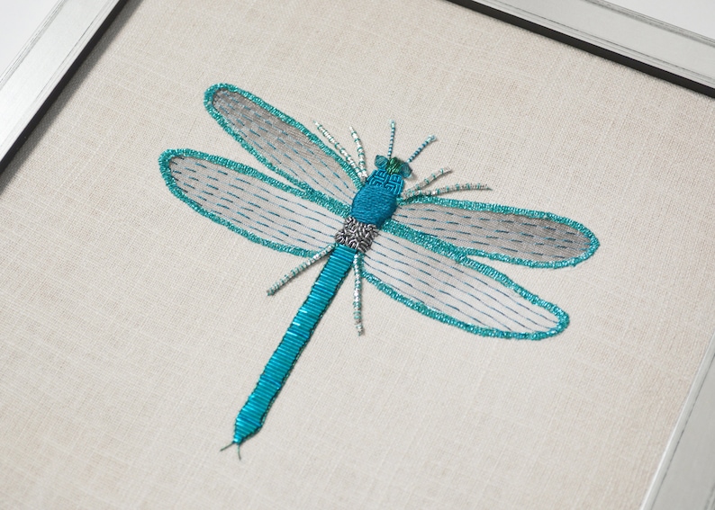 Embroidered Blue Dragonfly Painting / Insect in Hand Embroidery ...