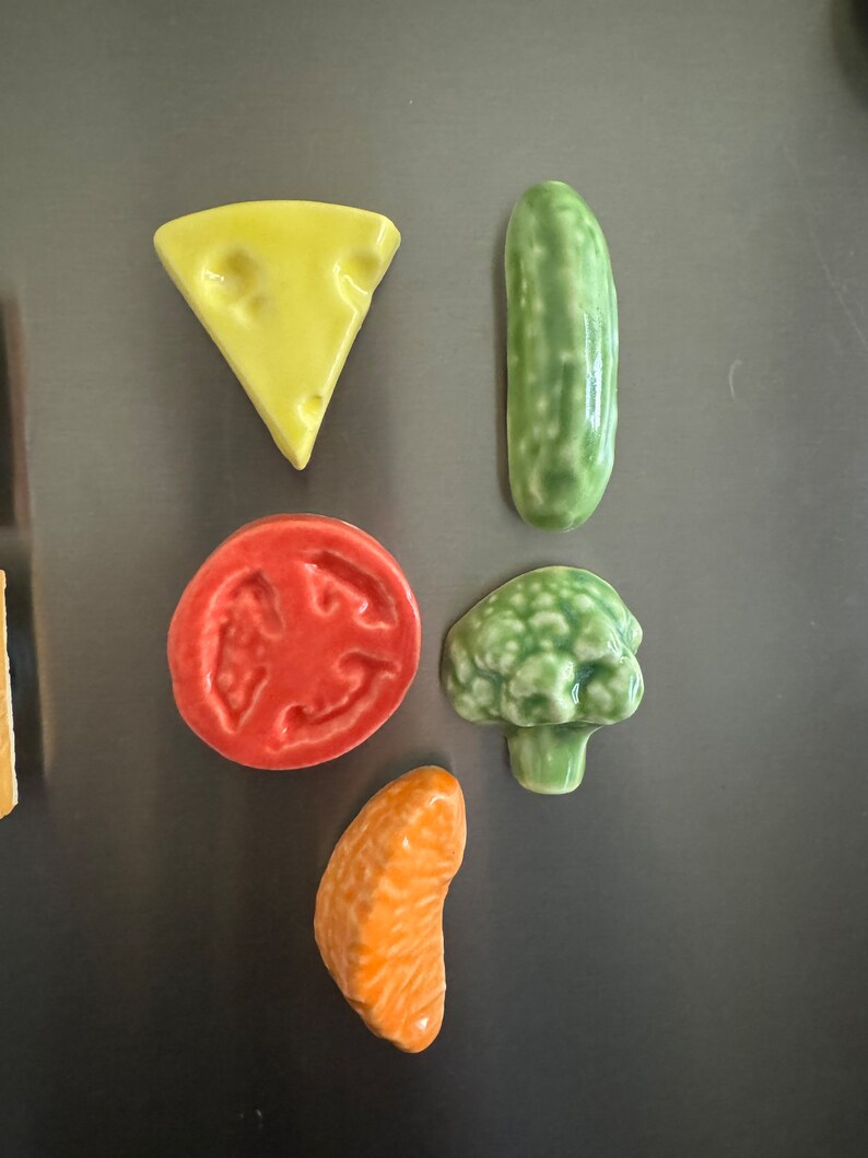 Ceramic Refrigerator Magnets . Set of 5-broccoli , Cheese, Orange ...