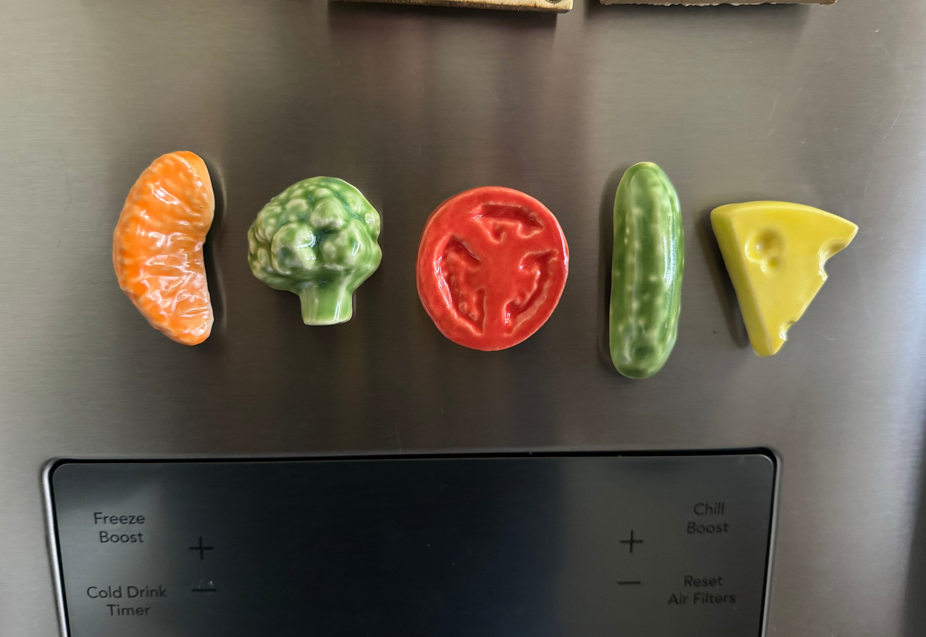 Ceramic Refrigerator Magnets . Set of 5-broccoli , Cheese, Orange ...