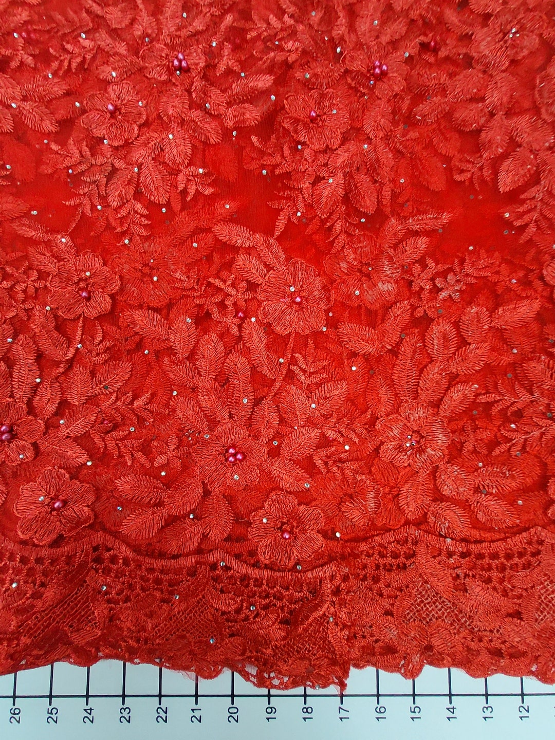 Red Embroidery Lace Fabric by the Yard, Red Nigerian Lace Fabric ...