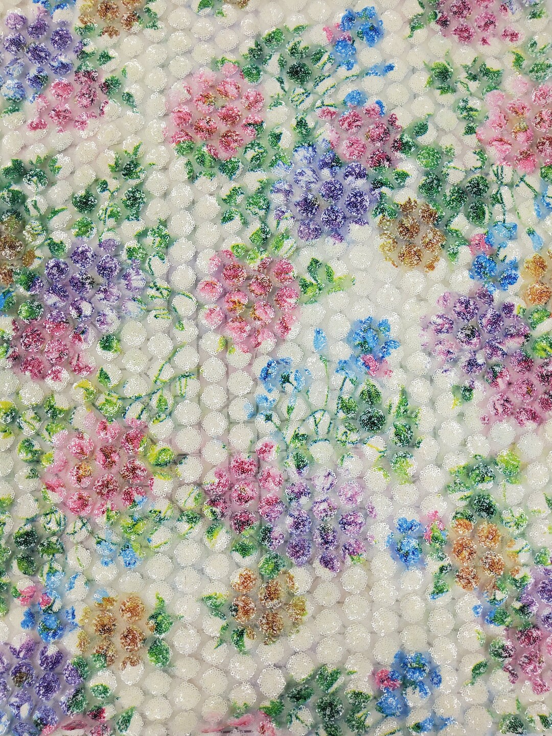 White Floral Sequins Fabric by the Yard Netting Backing Pink Purple ...