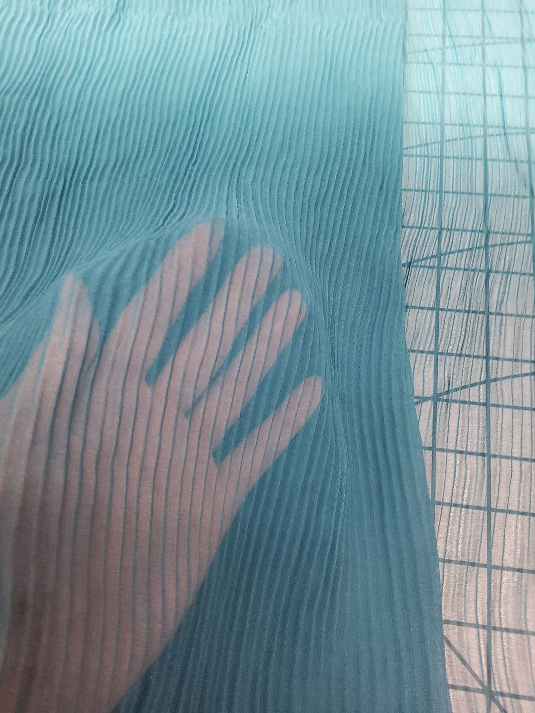 Teal and Blue Sunray Fabric, Georgette Pleated Fabric, Georgette Sunray ...