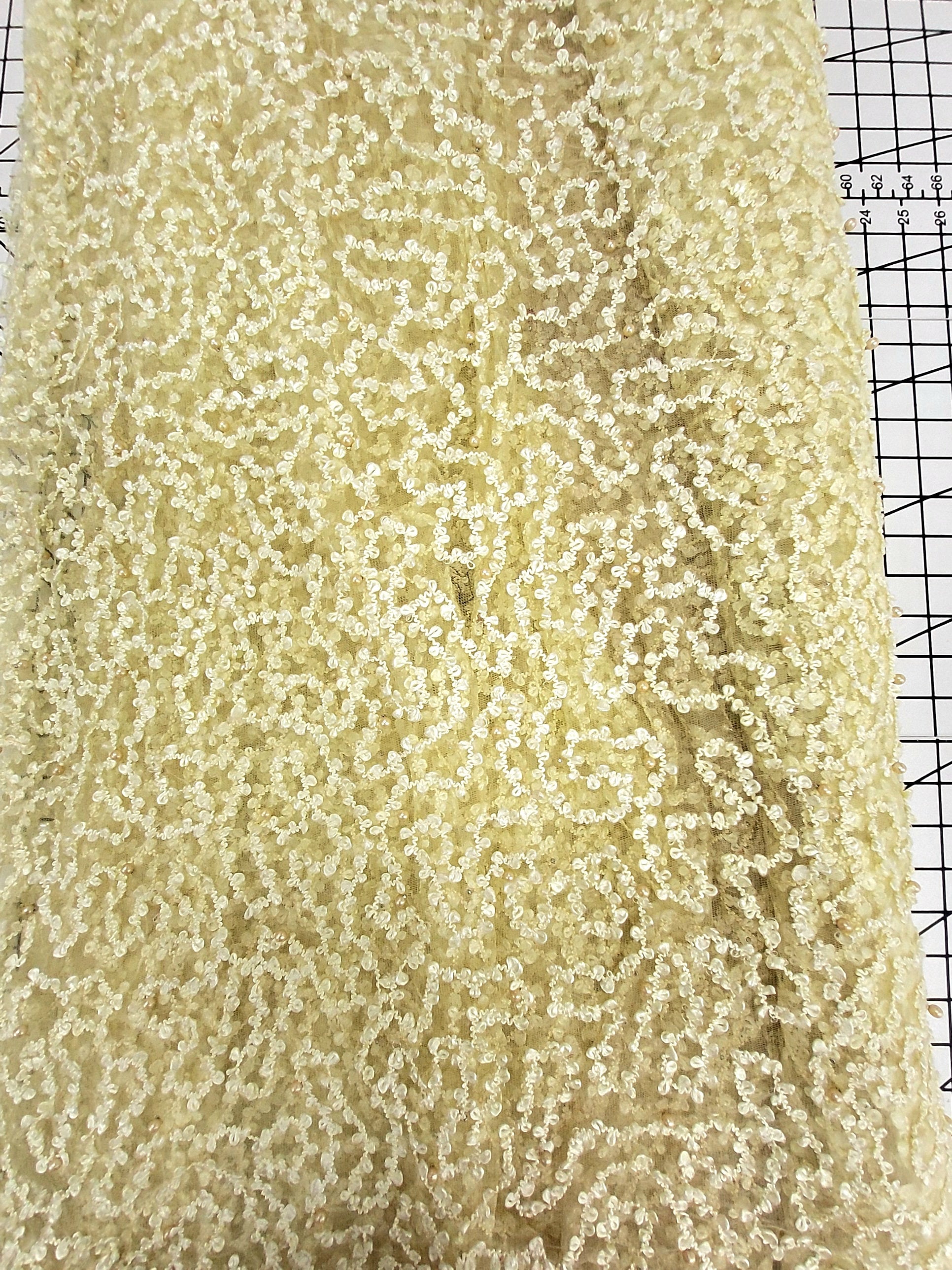 Cream Mesh Design Fabric With Beads, Orange Mesh Fabric, Mesh Fabric ...