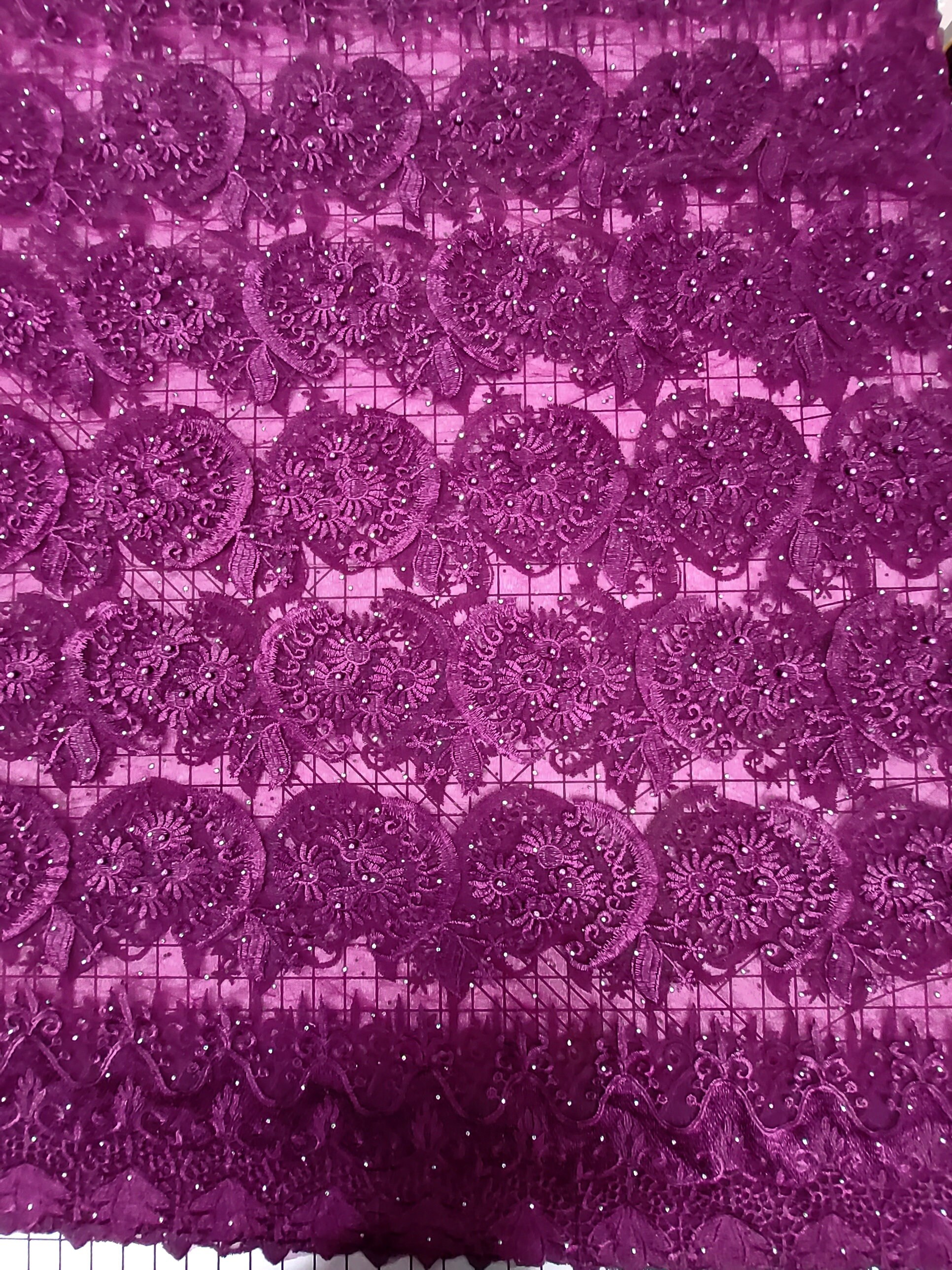 Plum Embroidery Lace Fabric by the Yard, Plum Nigerian Lace Fabric ...