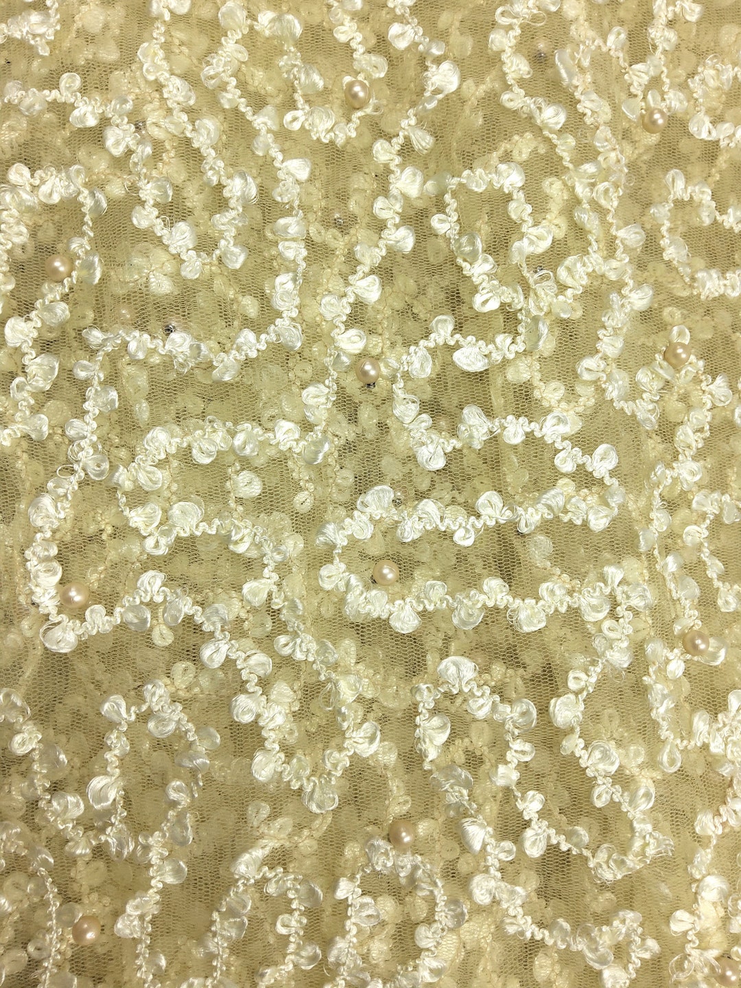 Cream Mesh Design Fabric With Beads, Orange Mesh Fabric, Mesh Fabric ...