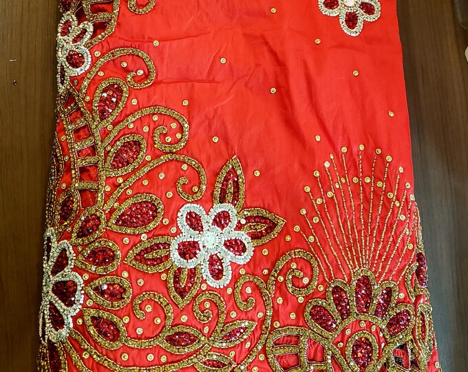 Red Indian George Wrapper, Gold Embroidery Fabric, High Quality ...