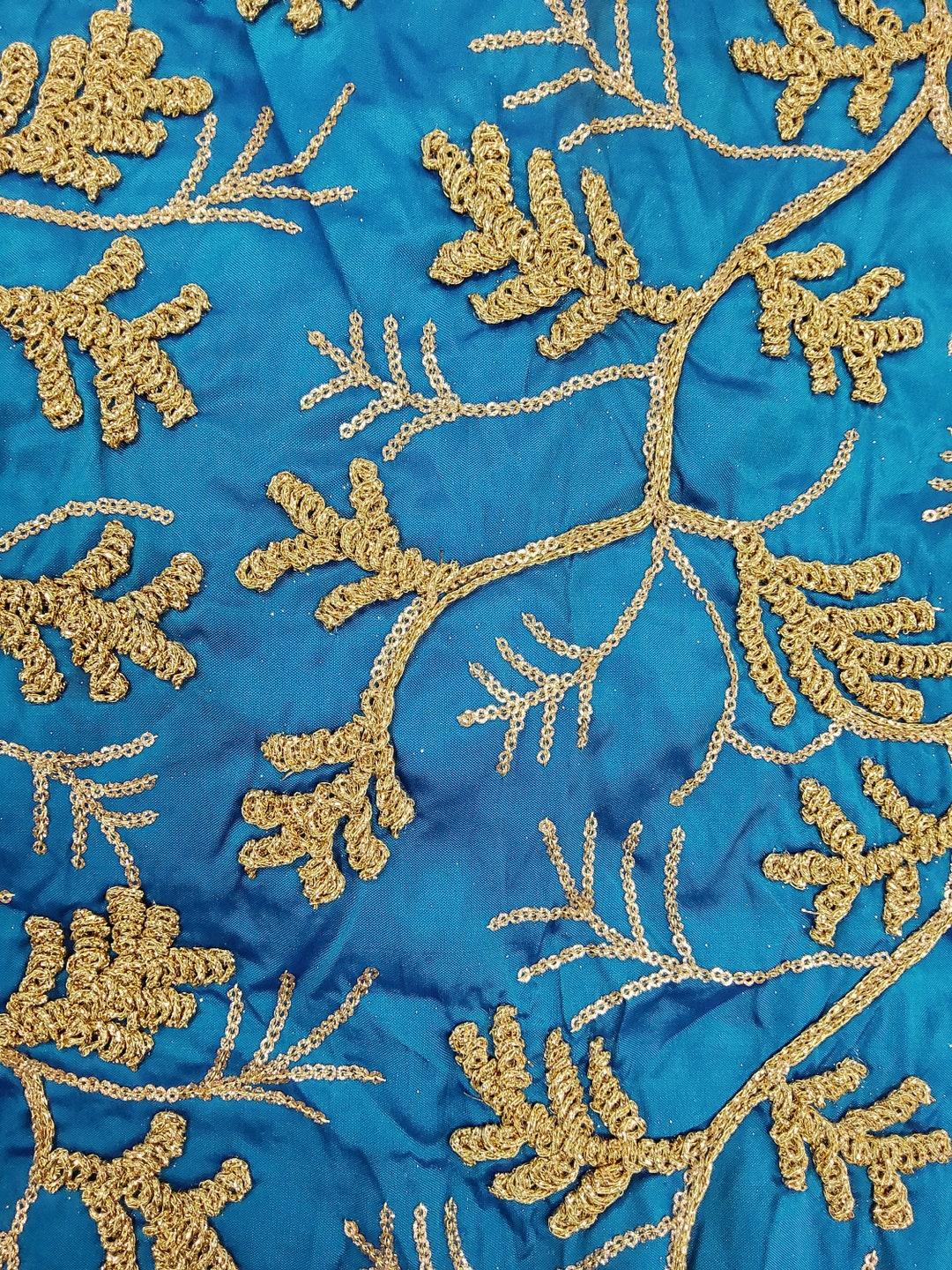 Blue Embroidery Silk Fabric, Indian Embroidery Silk Fabric. Silk Fabric ...