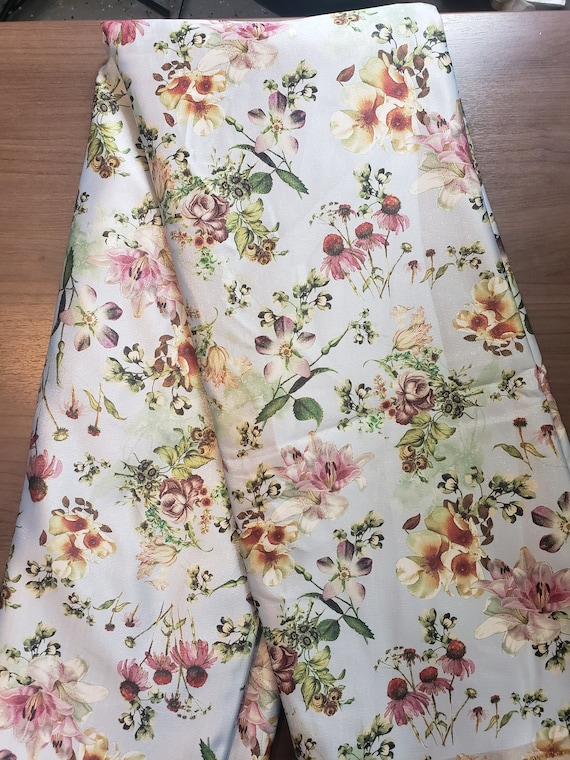 Floral Print Satin Fabric Digital Satin Print Fabric Light | Etsy