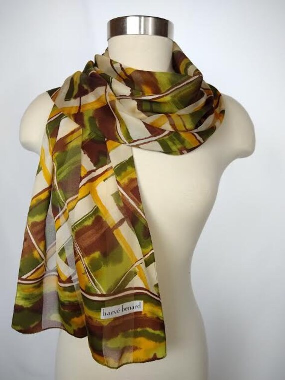 Artsy Autumnal Plaid Silk Scarf by Harvé Benard | Etsy