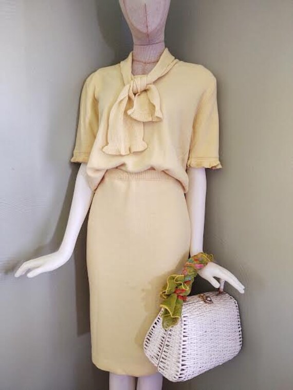 1960s lemon yellow double knit featherknits skirt and… - Gem
