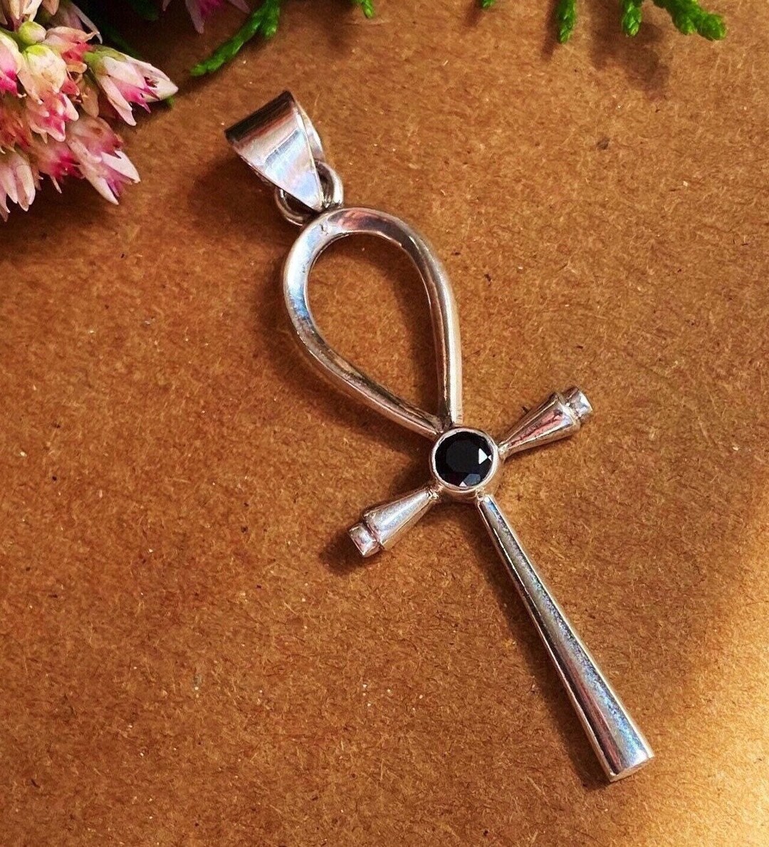Black Onyx Silver Ankh Cross Pendant Natural Black Onyx High - Etsy