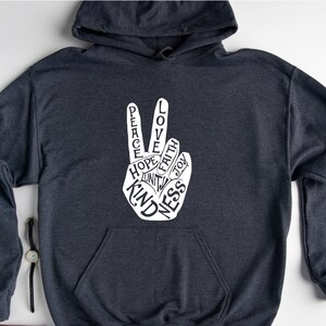Peace Sign Hoodie, Peace Hand Sign Apparel, Inspirational Hoodie, World ...