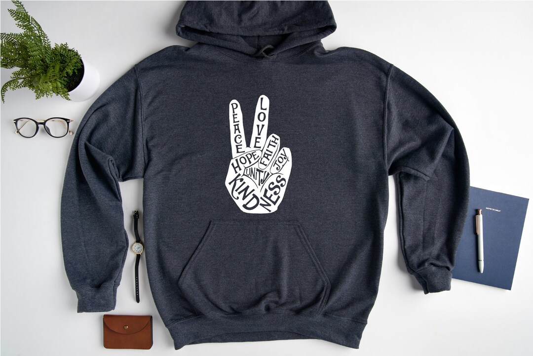 Peace Sign Hoodie, Peace Hand Sign Apparel, Inspirational Hoodie, World ...