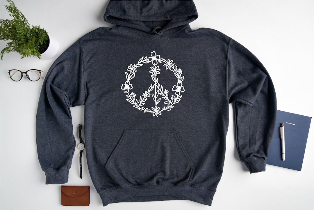 Peace Sign Hoodie, Floral Peace Sign Hooded Shirt, Peace Sign Lover ...