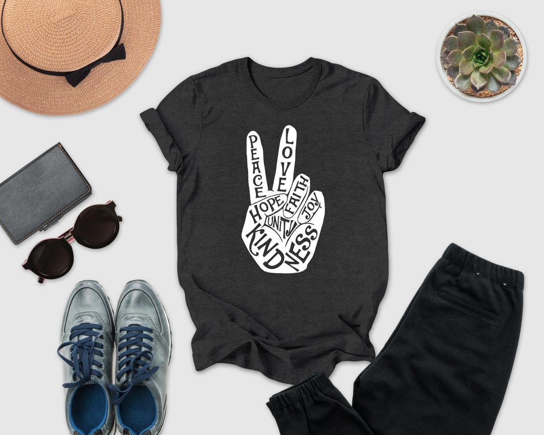 Peace Sign Shirt, Peace Hand Sign Apparel, Inspirational Shirt, World ...