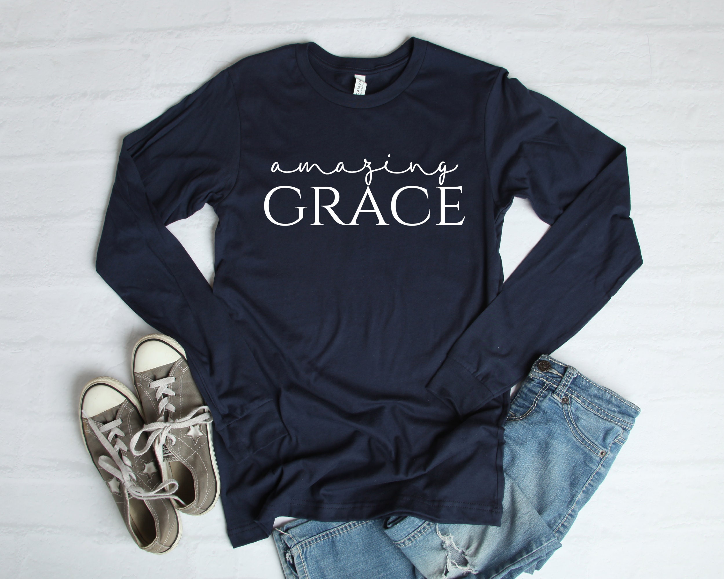 Amazing Grace Long Sleeve, Christian Apparel, Christian Tees, Christian ...