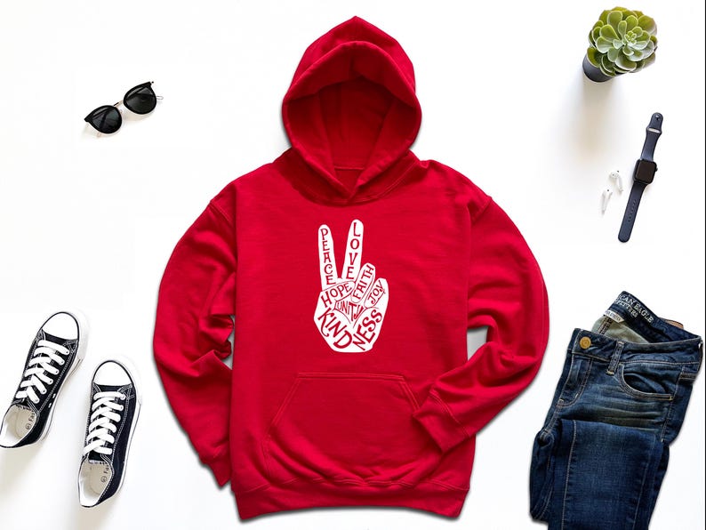 Peace Sign Hoodie, Peace Hand Sign Apparel, Inspirational Hoodie, World ...