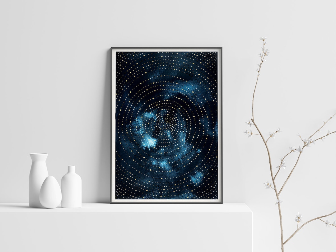 Printable Celestial Art Print in Indigo Blue and Gold for Space Lovers ...