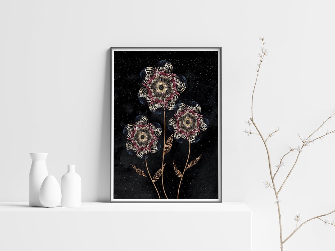 Printable Abstract Flowers Art Print for Floral and Celestial Lovers ...
