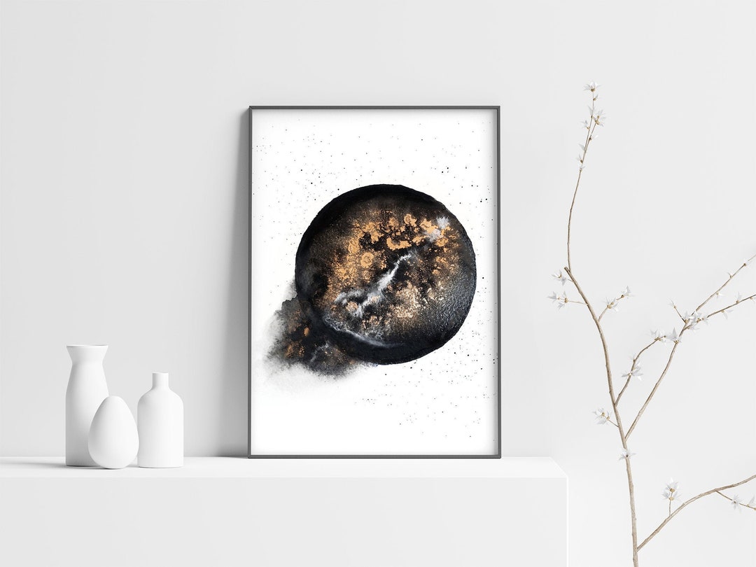 Celestial Print, Printable Artwork of Shooting Star in Black and Gold ...