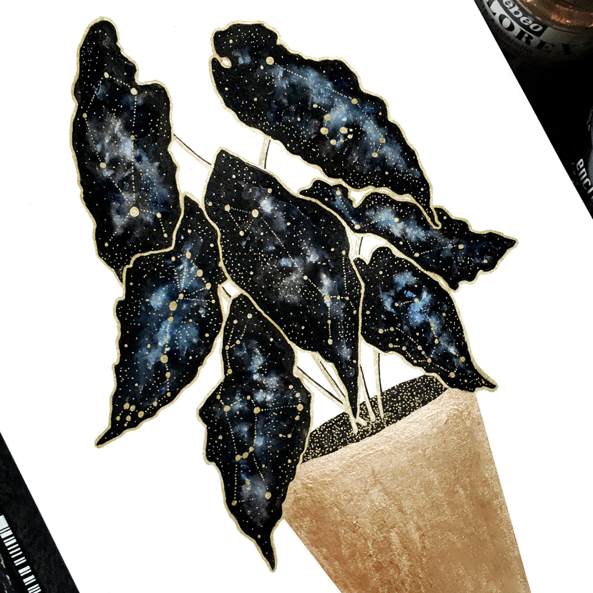 Printable Celestial Plant Art Print of Begonia With Constellations in ...