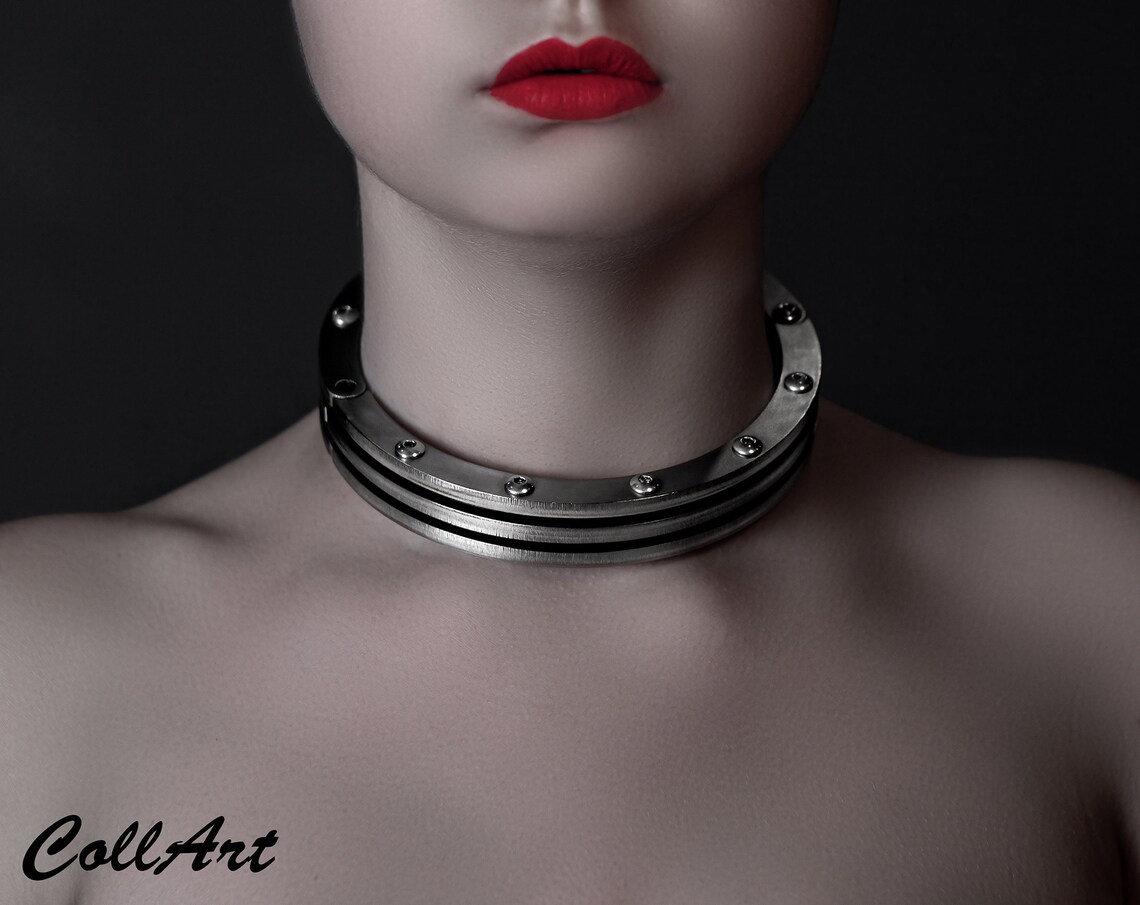 Metal Bondage Full Set: Striped Choker Handcuffs Ankle Cuffs BDSM Gift ...