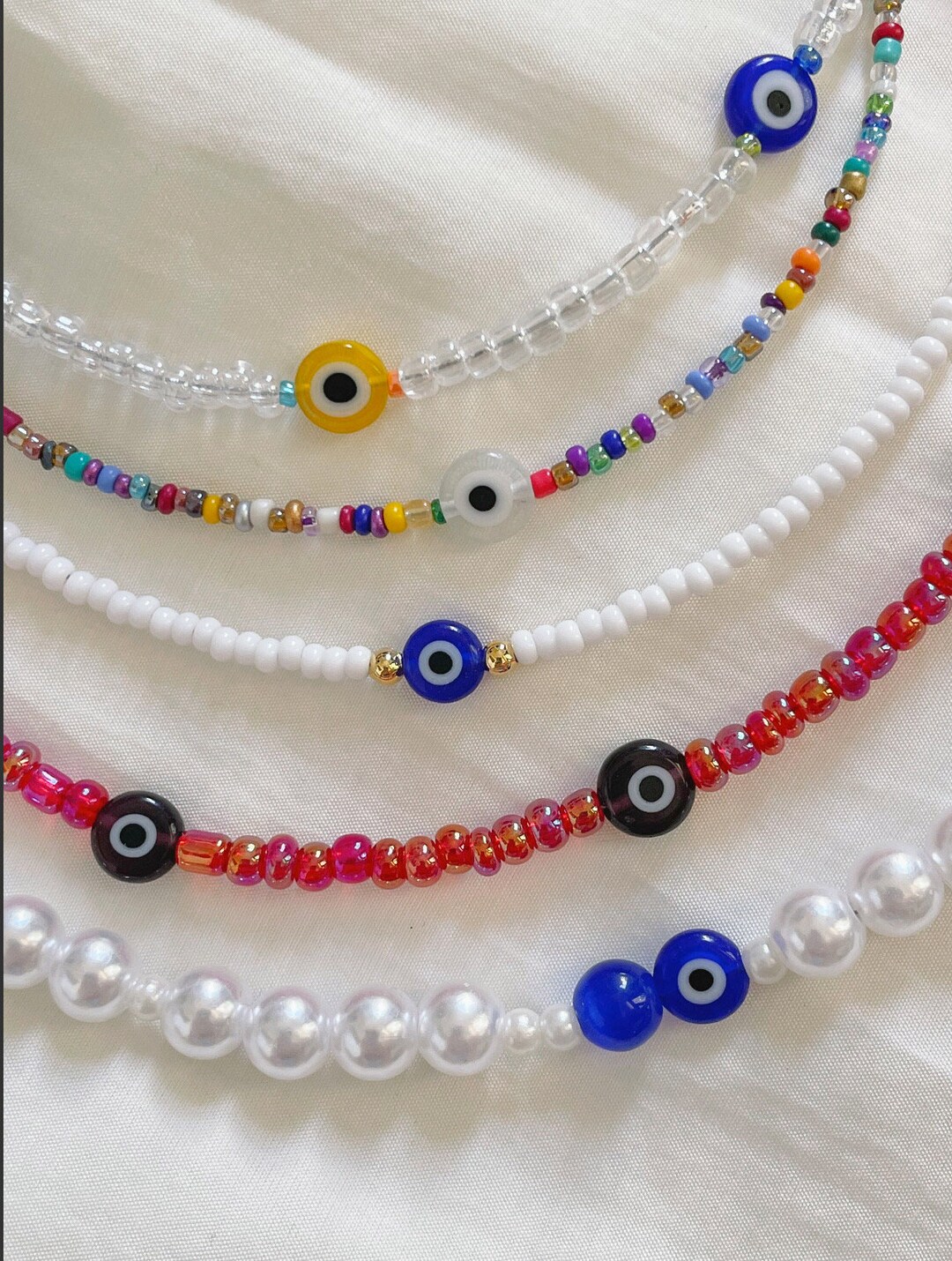 Evil Eye Pearl Necklace: Gold or Silver Plated, Adjustable Length - Etsy