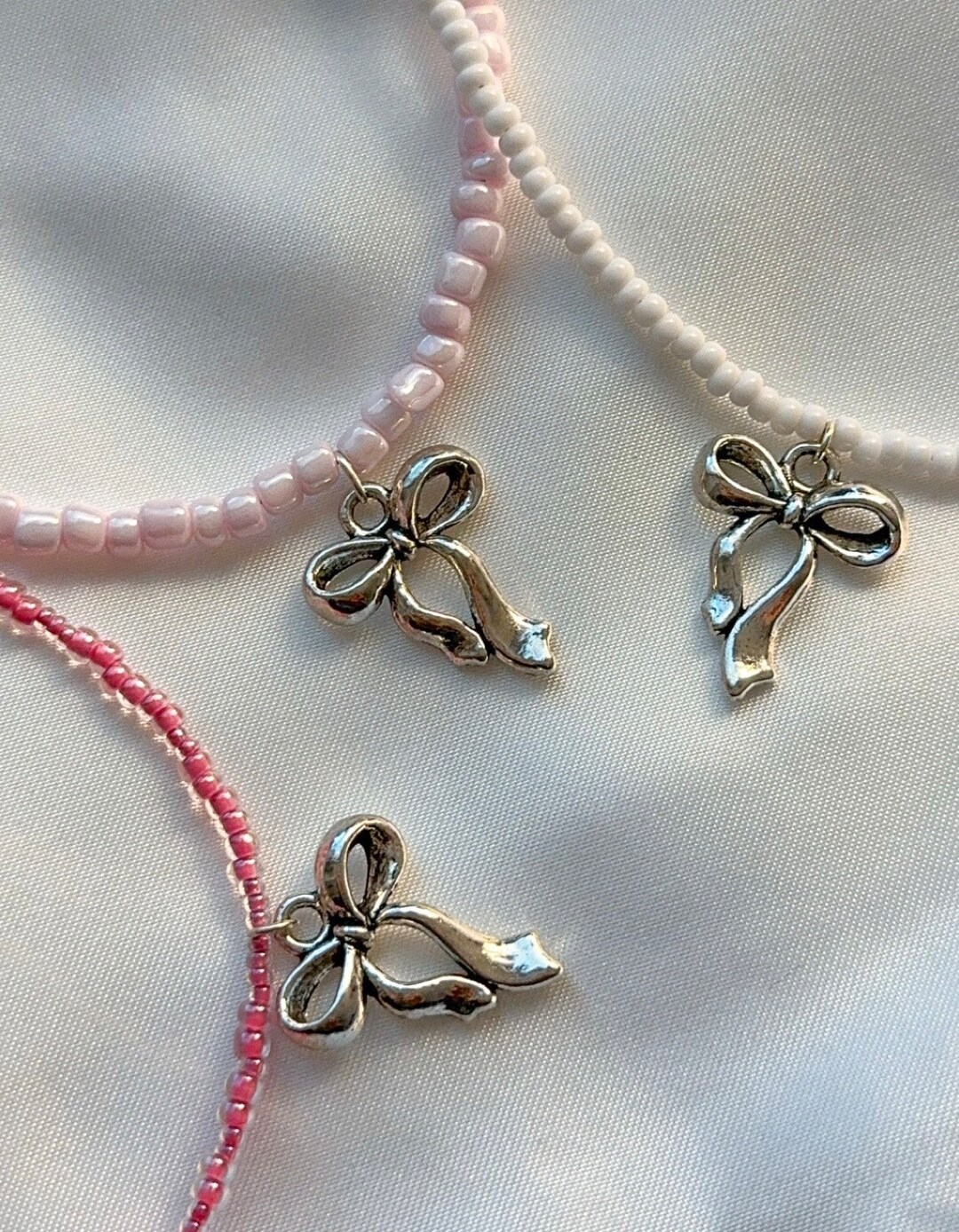 Bow Charm Beaded Necklace - Etsy