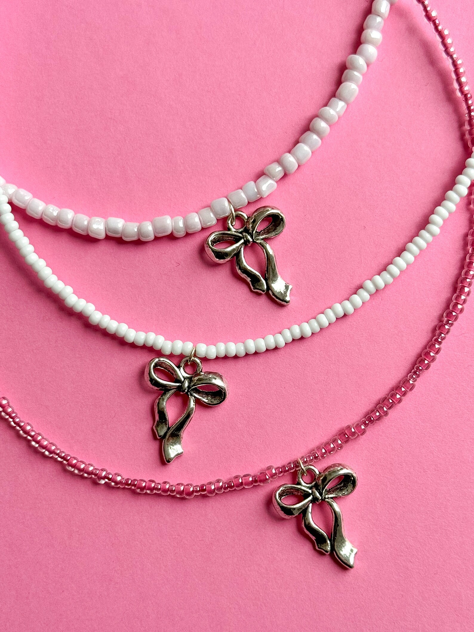 Bow Charm Beaded Necklace - Etsy