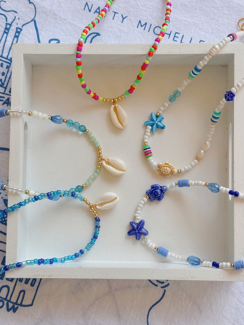 Coastal Summer Themed Beaded Charm Necklaces - Etsy