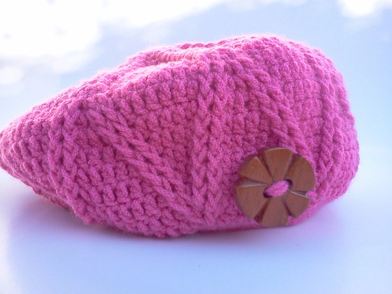 Boina rosa con botón para mujerAccesorio de mujer tejido a manoModa ...