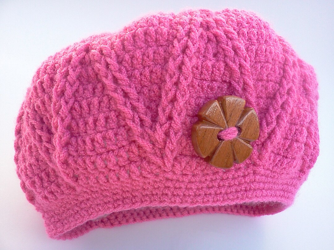 Boina rosa con botón para mujerAccesorio de mujer tejido a manoModa ...
