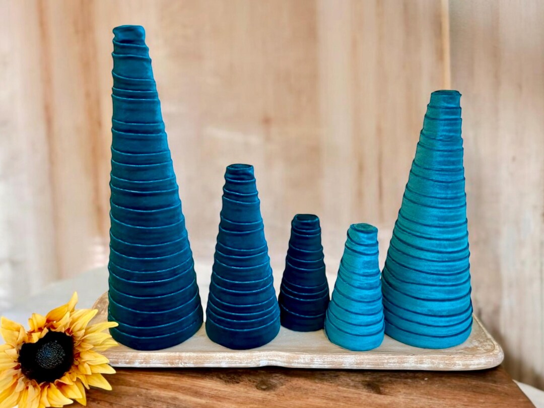Decorative Cone Tree Set of 5 TEAL Velvet Cones Festive DIY Holiday ...