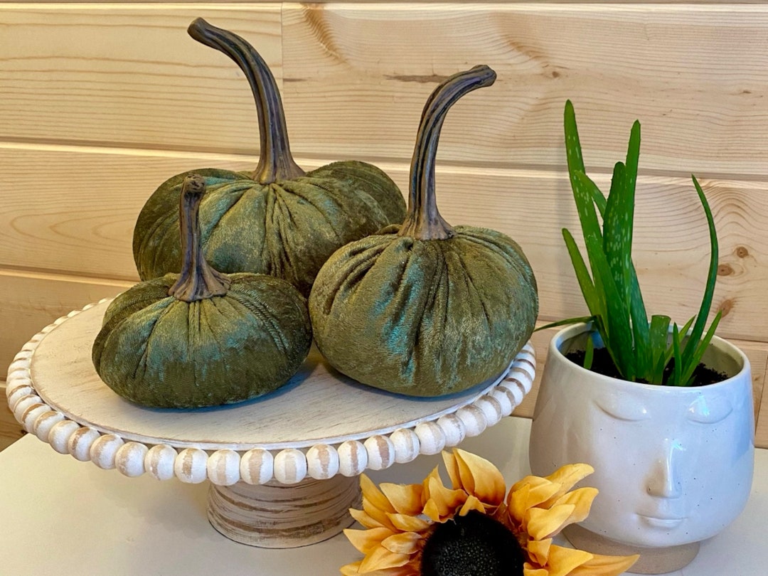 Handmade Pumpkins Set of 3 Sizes MARTINI OLIVE GREEN Luxe Crushed ...