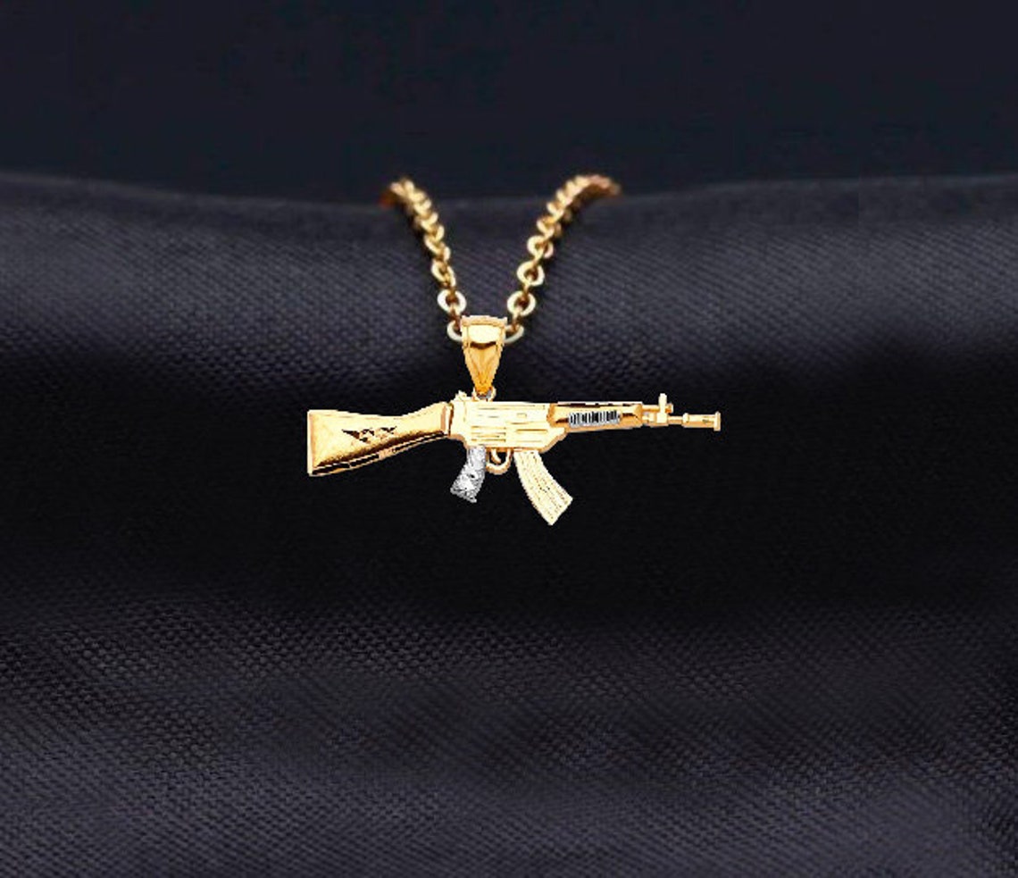 14K Solid Yellow Gold Gun Necklace AK-47 Gun Link Chain - Etsy