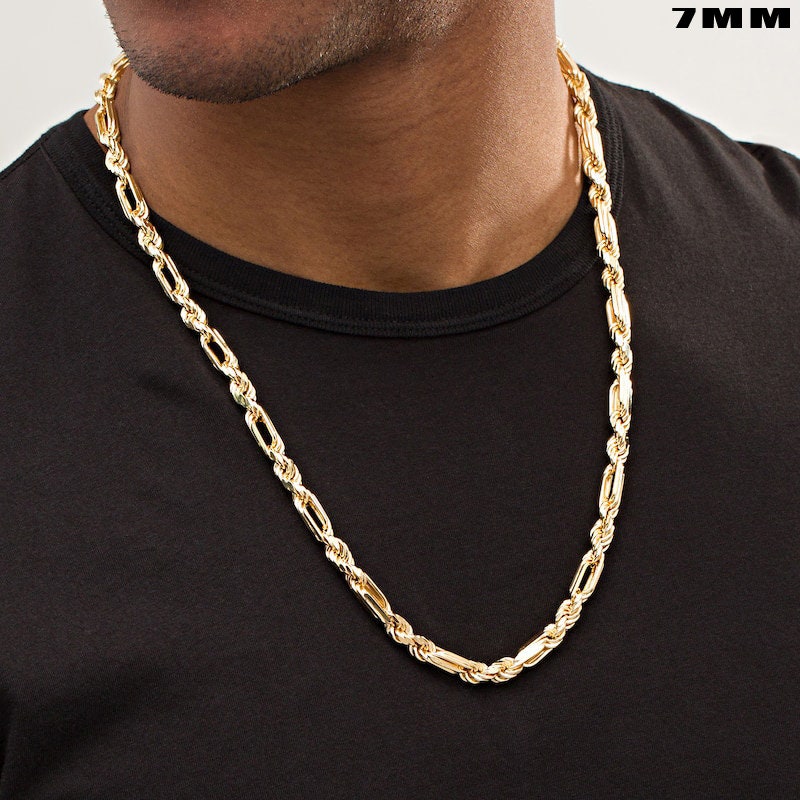 Solid 14k Yellow Gold Milano Chain Necklace Figaro Chain | Etsy