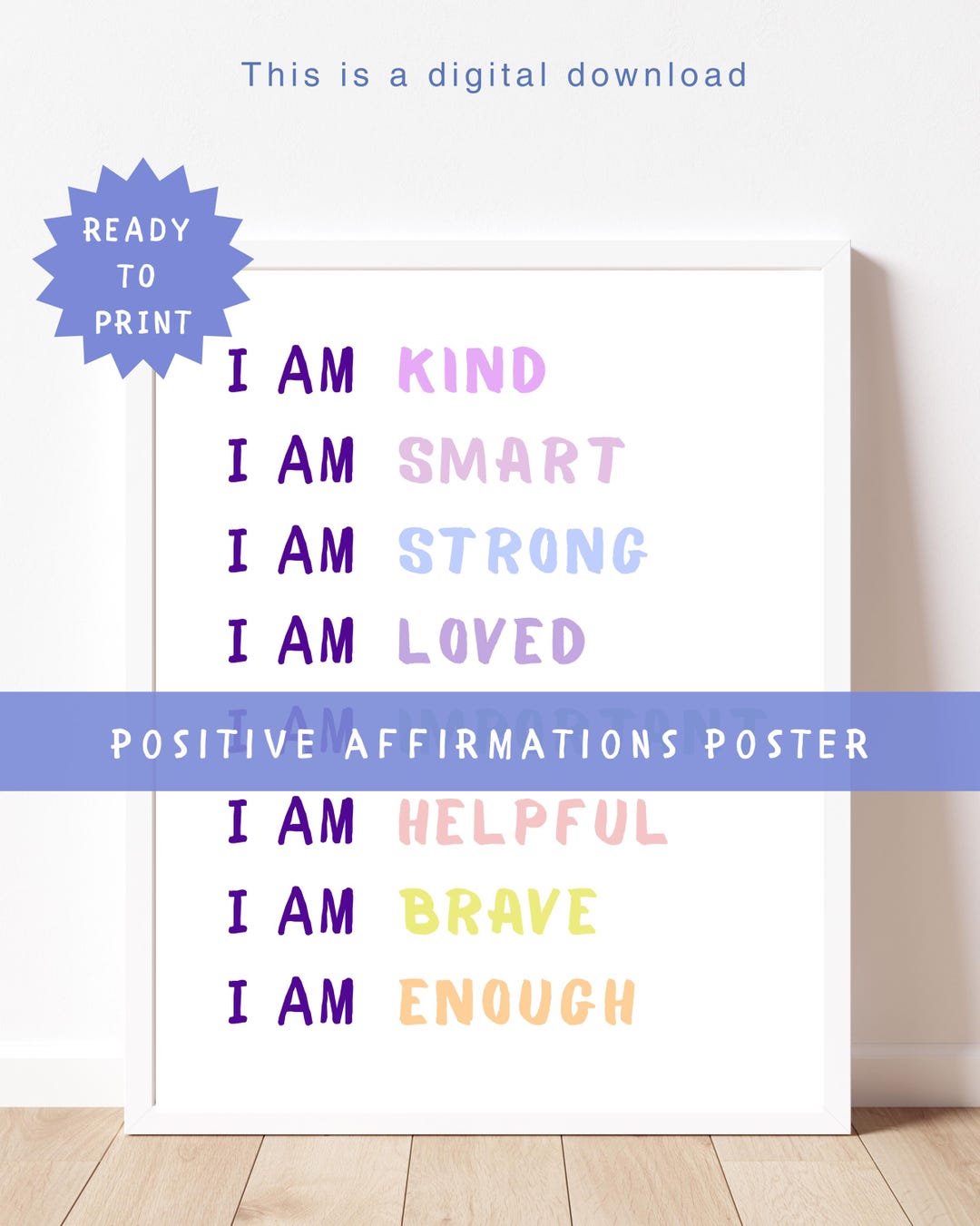 Positive Affirmations Poster for Kids|kids Affirmation Wall Art ...