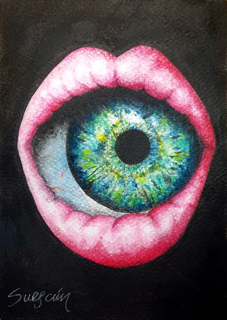 Gaze Lips Eye Mouth Surreal Original Painting Watercolor on Paper ...