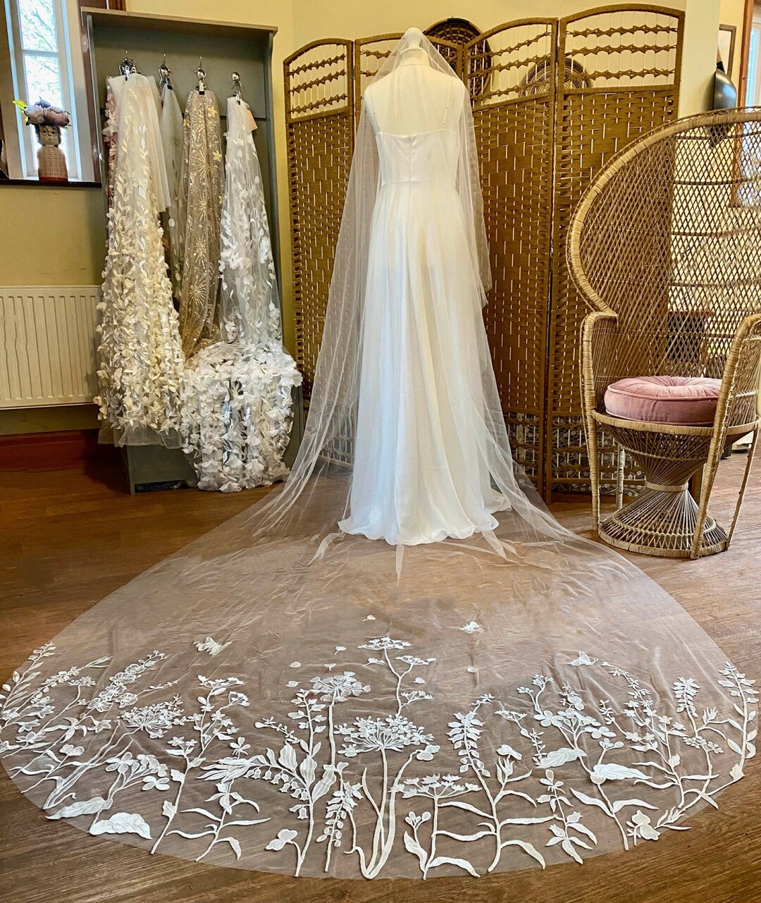 LILY - Delicate Wildflower Embroidered Wedding Veil. Bespoke Veil ...