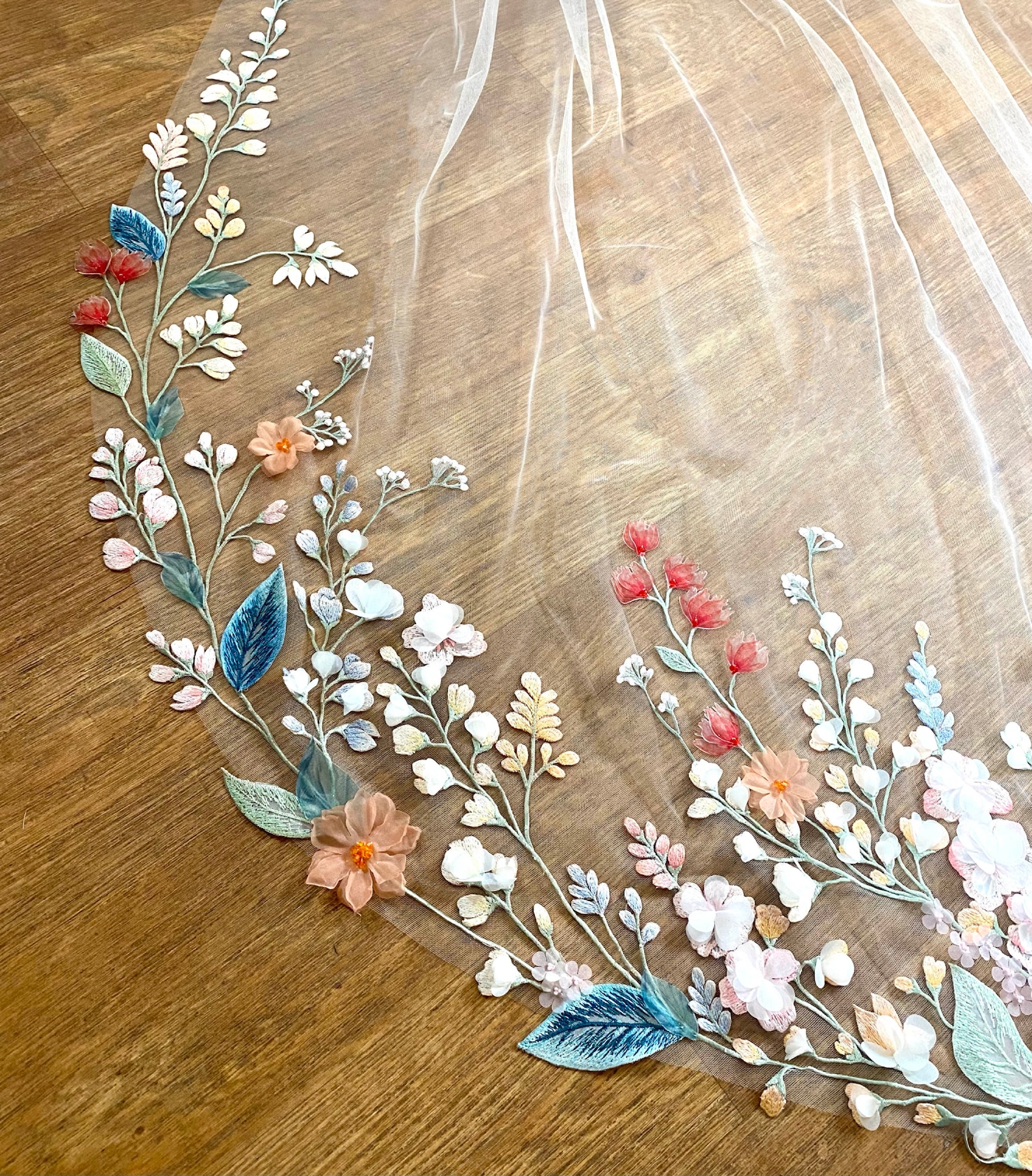 BLOSSOM - Delicate Wild Flower Embroidered Wedding Veil. 3D Flower ...