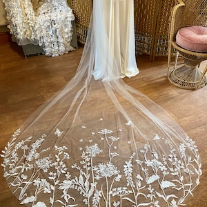 LILY - Delicate Wildflower Embroidered Wedding Veil. Bespoke Veil ...