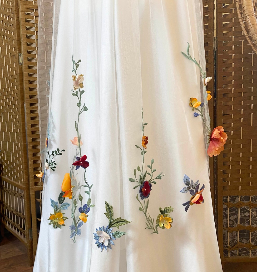 POPPY - Colourful Wildflower Embroidered Wedding Veil. Handmade to ...