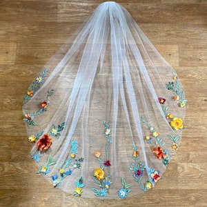POPPY Colourful Wildflower Embroidered Wedding Veil. Handmade to Order ...